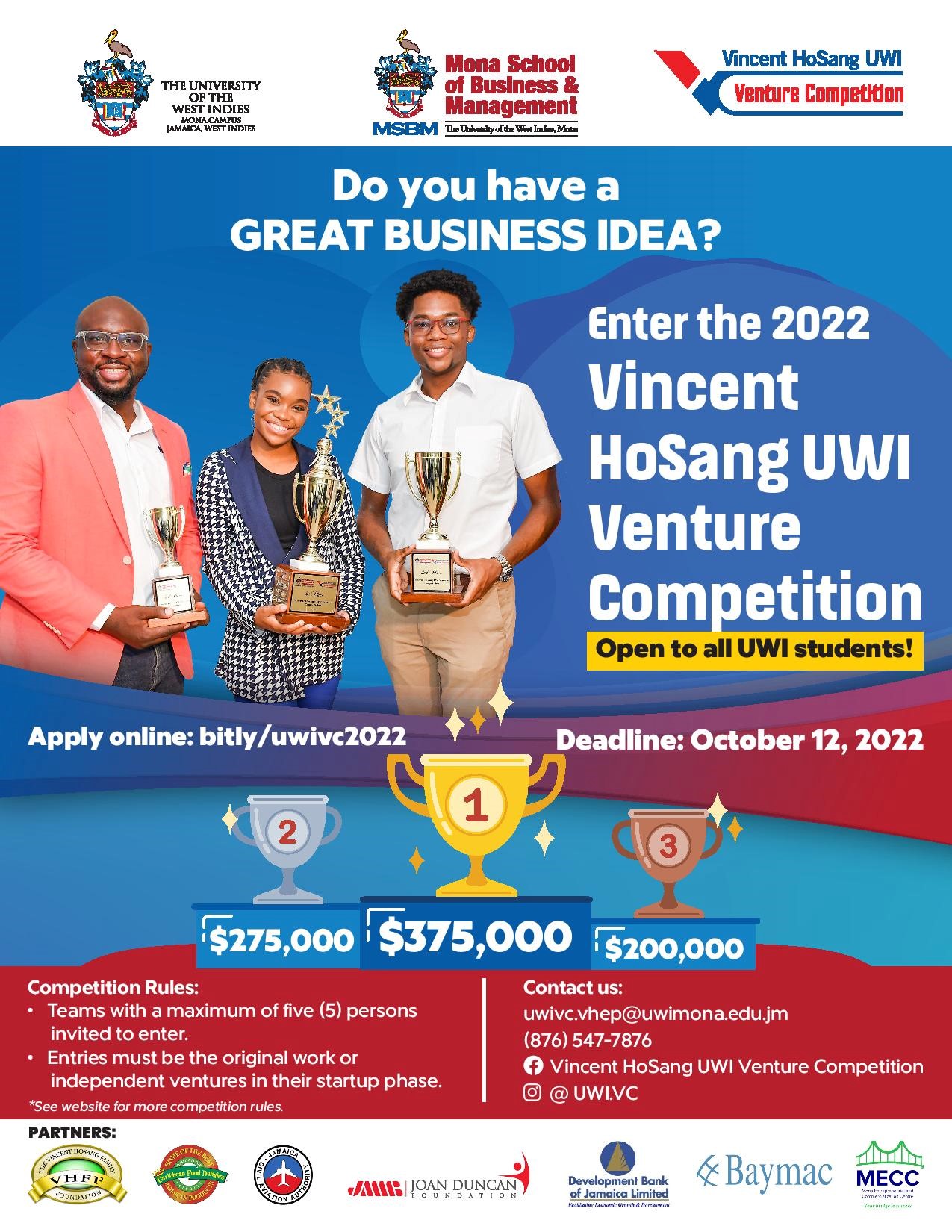 Vincent Hosang UWI Venture Competition 2022 - Applications Open | The ...